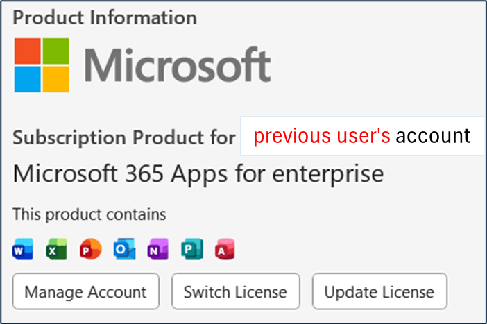 Remove the previous user's account information from the "Product ...