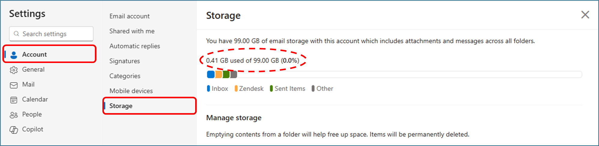 How to check THERS mail storage usage. – THERS Account Help Center